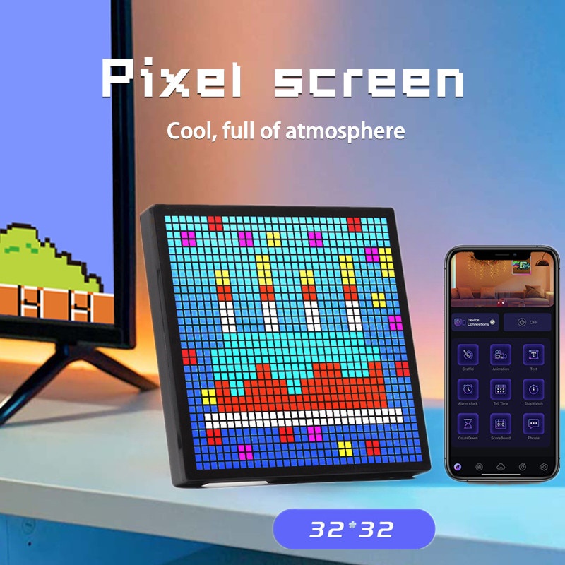 Smart Screen LED Matrix Pixel Display APP Control Night Light Programmable DIY Photo Frame Game ...