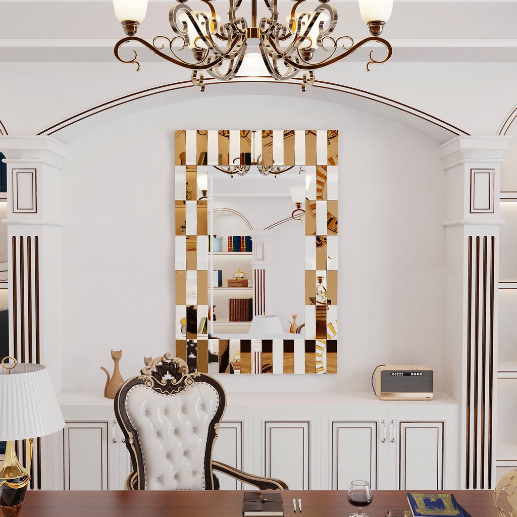 Large Rectangular Wall Mirror Bevelled Decorative 3D Mirrored Glass Effect Design for Living ...