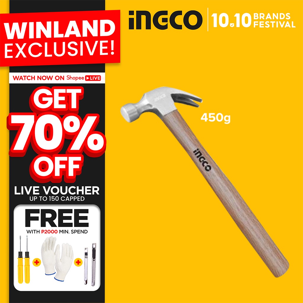 Ingco by Winland Wooden Claw Hammer 16oz No.45 Carbon Steel HCH0416 ING ...
