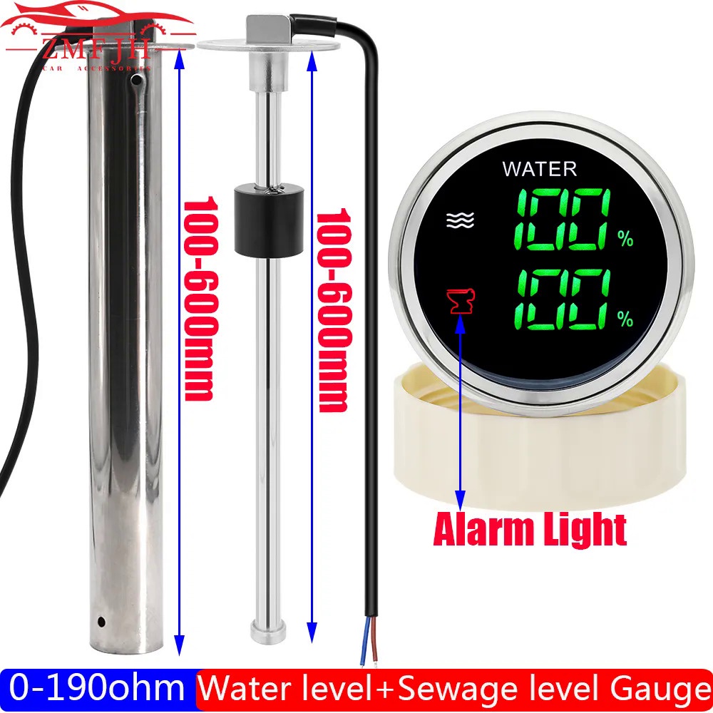 Digital Dual 52mm Gauge with Warning Water Level Indicator Sewage Level Meter for Water Level ...