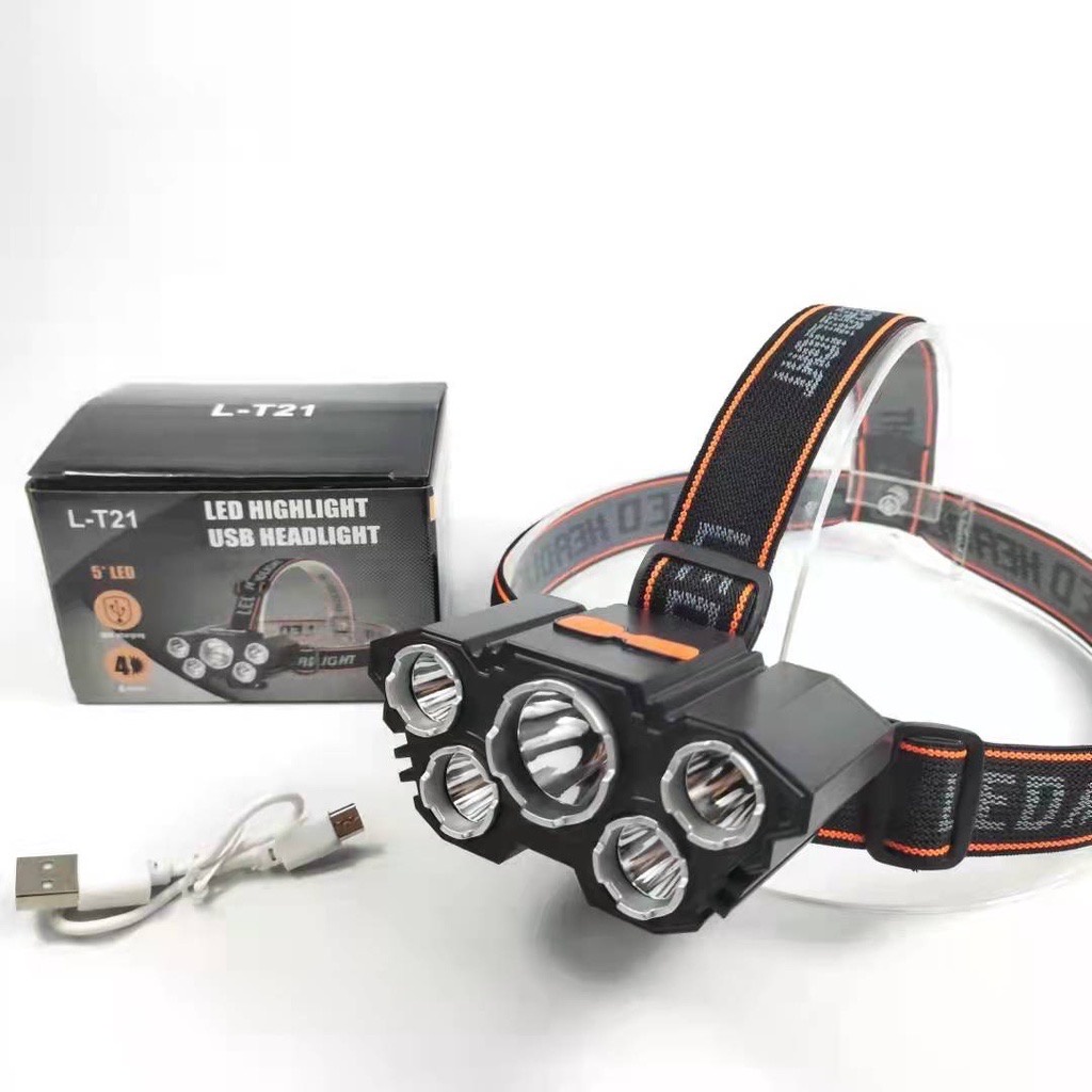 LED 5-Head Headlight Strong Light Super Bright Rechargeable Night Fish ...