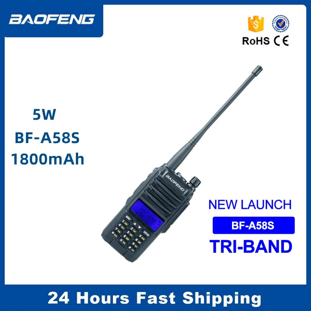 Baofeng BF-A58S Three Band 136-174/200-260/400-520MHz Walkie Talkie FM Two Way Portable CB Radio ...