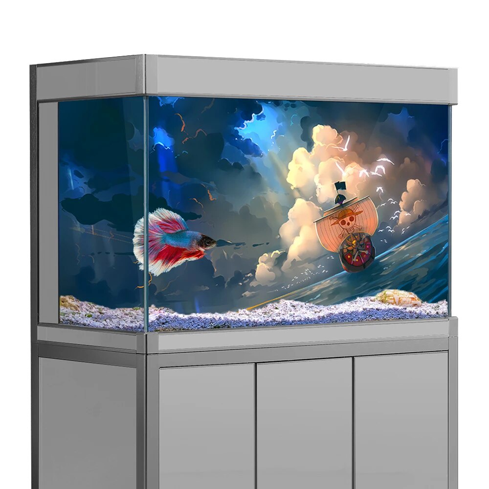 Aquarium Background Sticker,One Piece Pirate Ship HD Printing Wallpaper ...