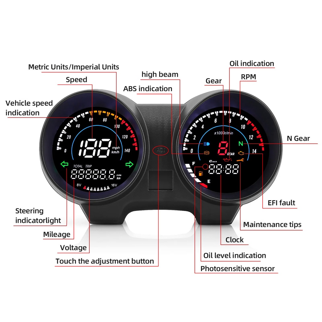 F8RO 2023 Motorcycle RPM Meter Speedometer Digital Dashboard LED ...
