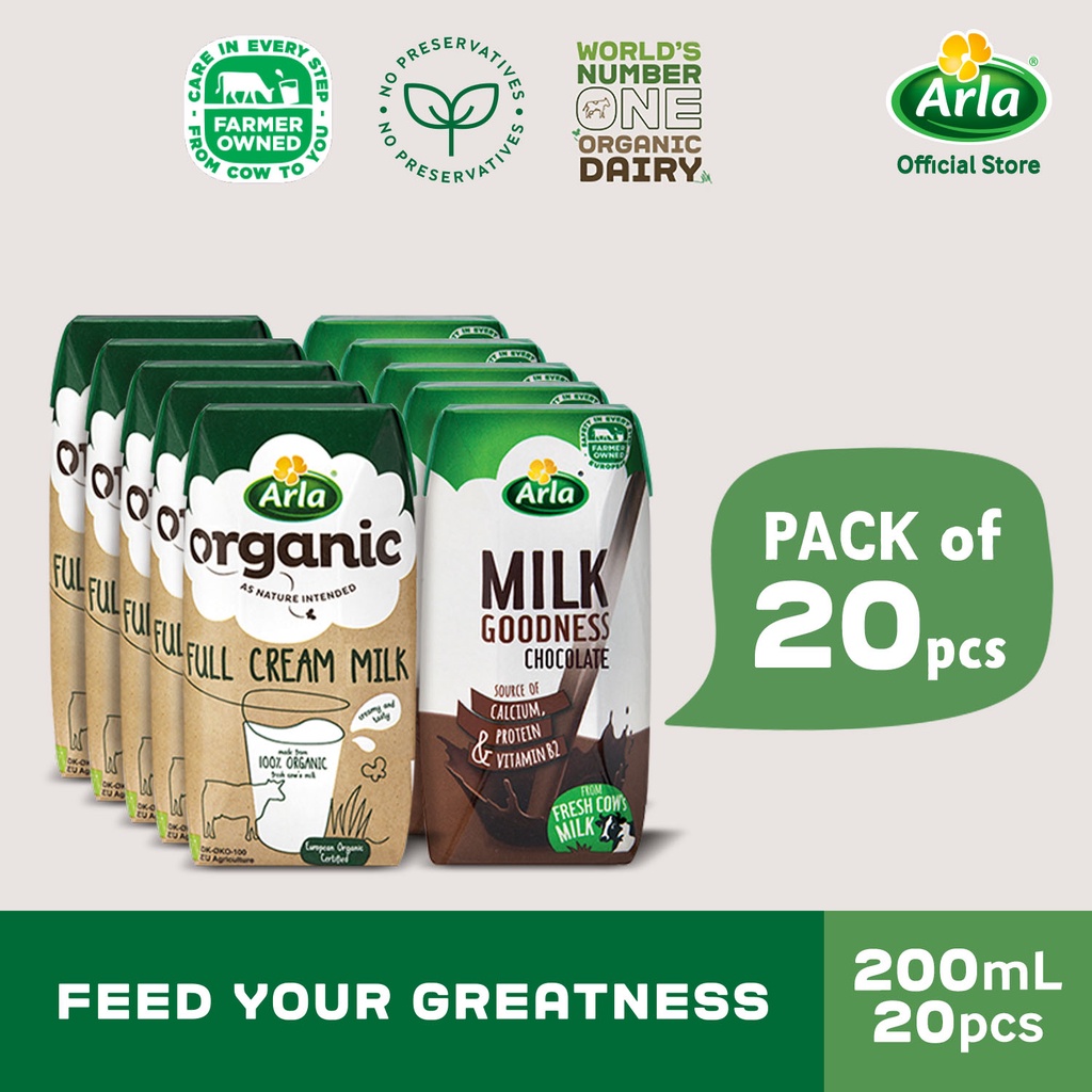 Arla Organic Full Cream and Chocolate Milk 200ml 20-Pack | Shopee ...