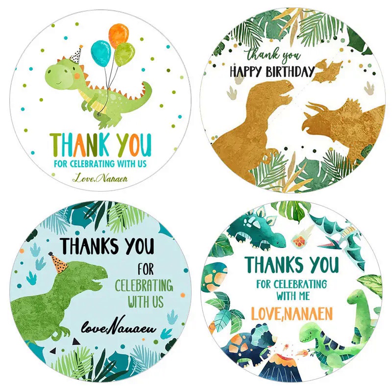 Dinosaur Party Stickers Customized Name Text Decor T-Rex Boy Birthday ...
