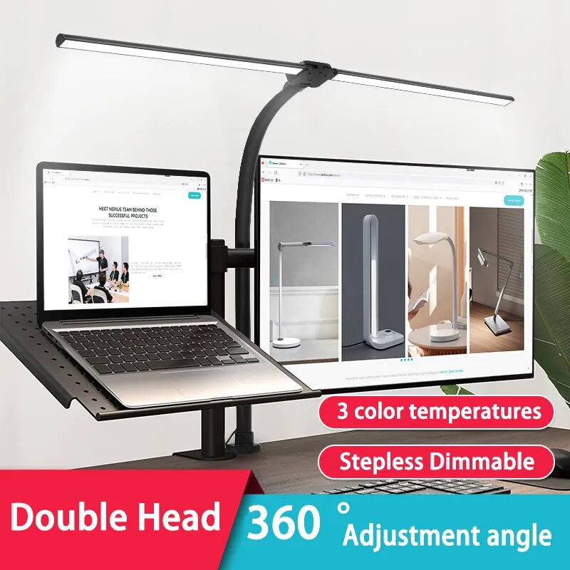 80cm Dual Head Clip Desk Lamp 5 Color Dimer Big Table light 24W Plug ...