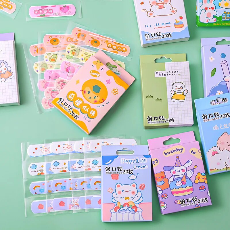 20Pcs First Band Aid Cute Cartoon Patterned Adhesive Plaster Bandages ...