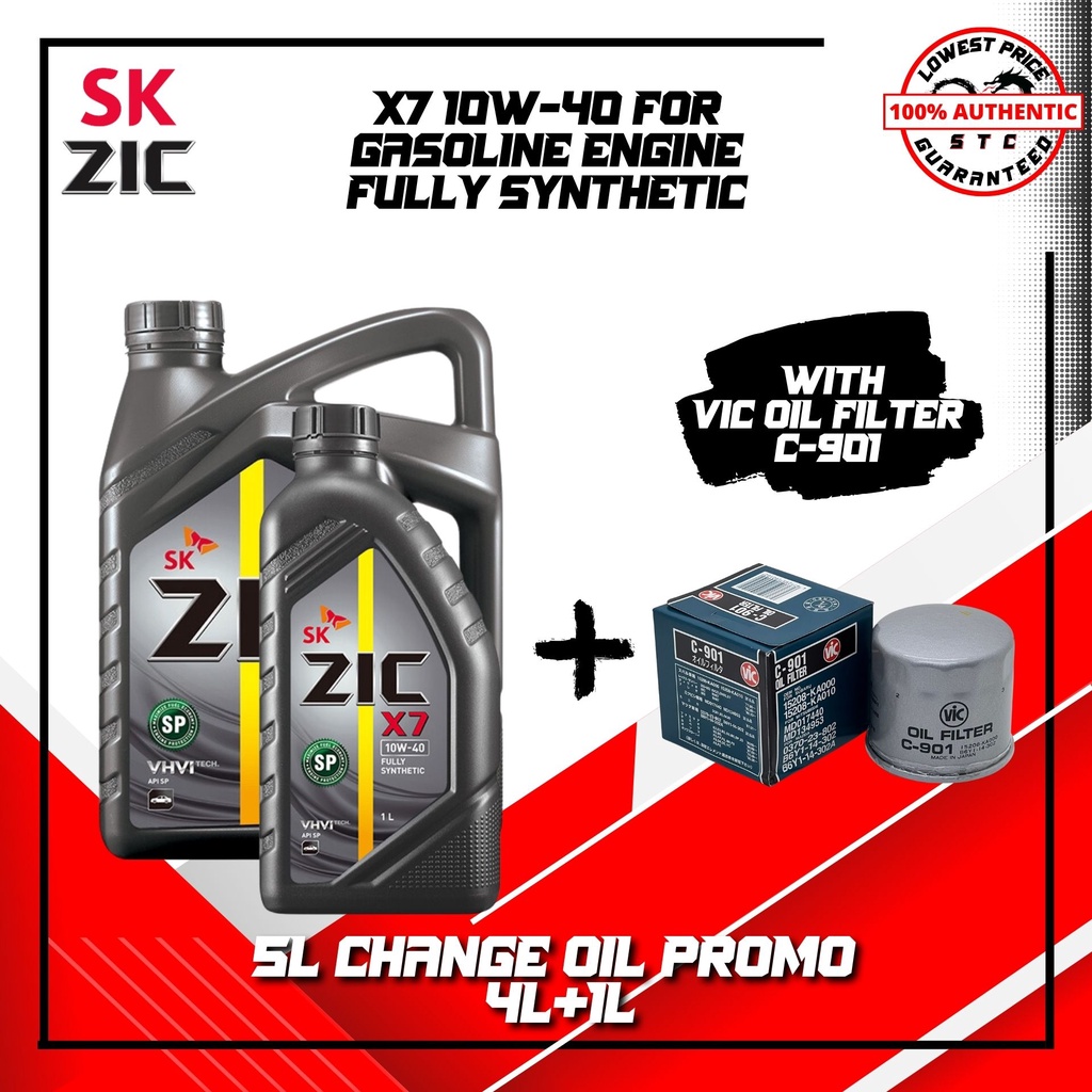 SK ZIC 5 Liters X7 10W40 For GASOLINE Engine with C-901 Vic Oil Filter ...