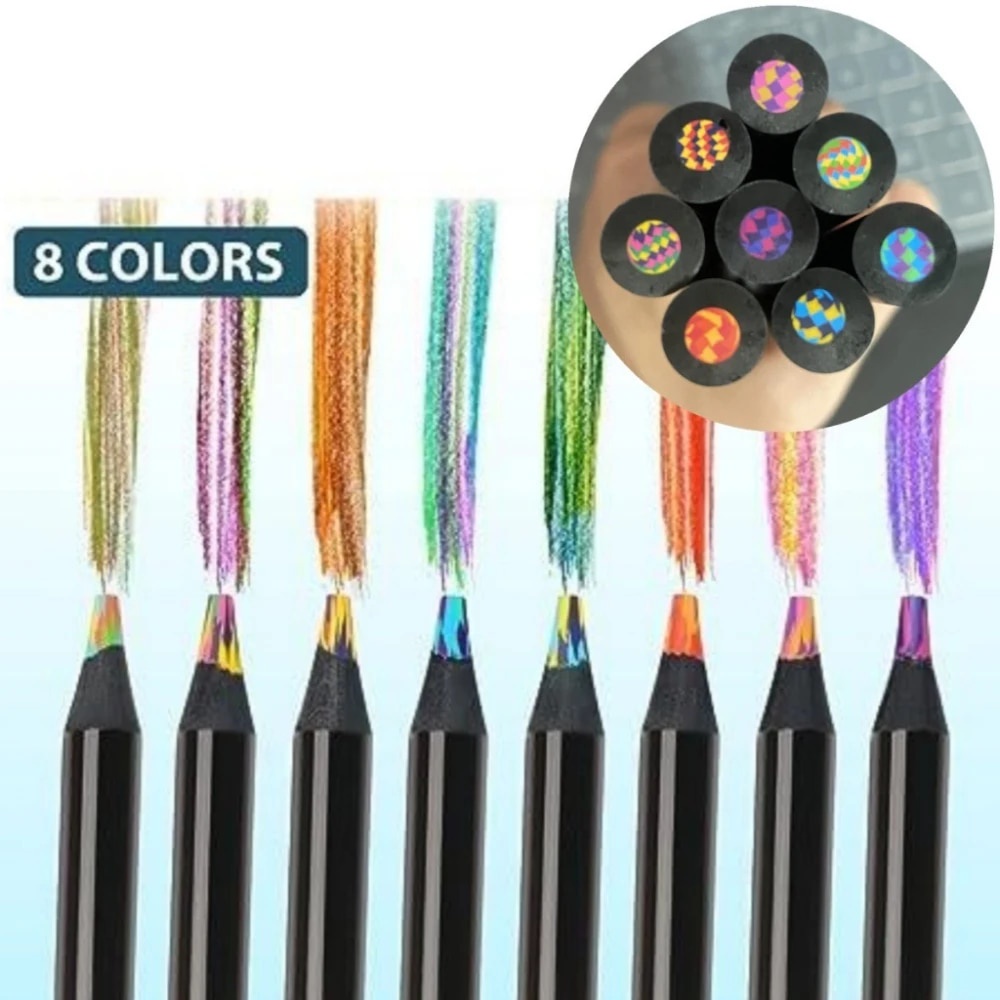 8 Color In 1 Pencil Rainbow Core Black Wood Thick Pen Creative Crayons ...