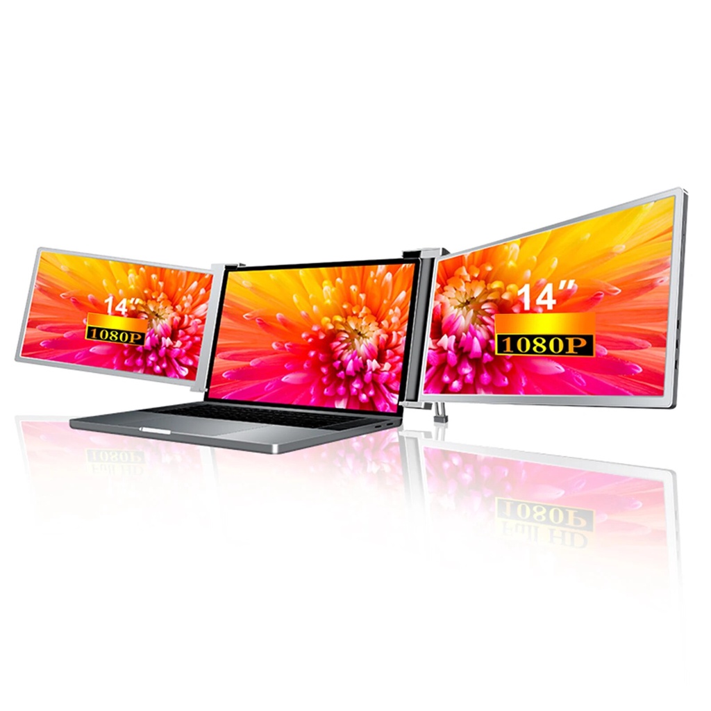 ☚14 inch Portable Triple-screen Monitor Laptop Expansion Screen 1920* ...