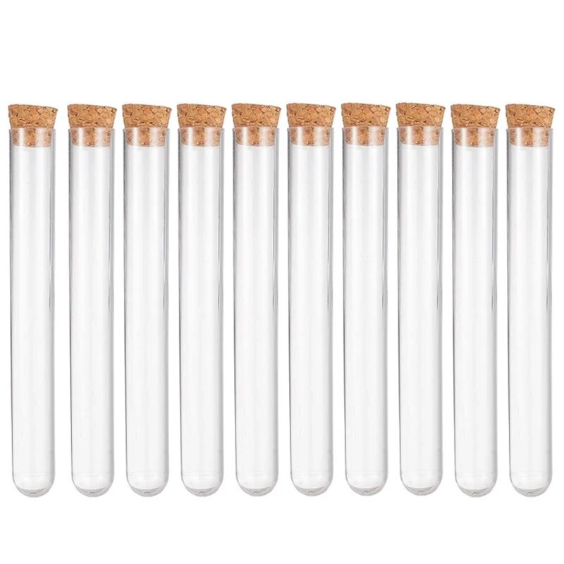 Pack of 10 15x100mm Transparent Laboratory Plastic Test Tubes with Cork ...