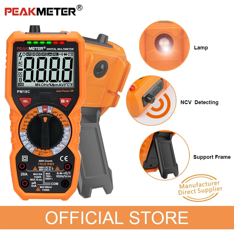 Digital Multimeter PEAKMETER PM18C True RMS AC/DC Voltage Resistance ...