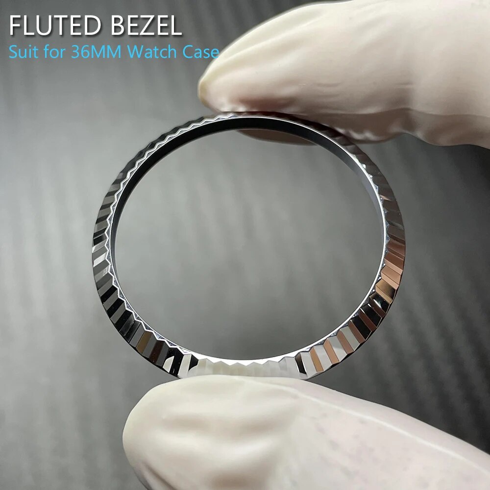 ۩36mm Fluted Bezel Stainless Steel Silver Watch Case Ring Mod Replace ...