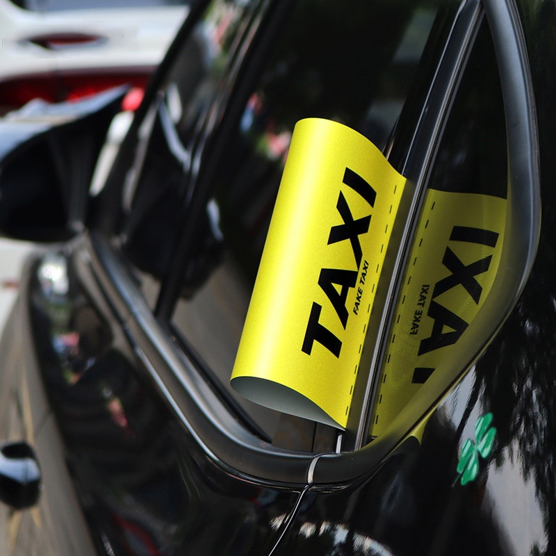 Fake Taxi Tag Car Sticker Yellow Vinyl Outside Auto Decal Charm Bike ...