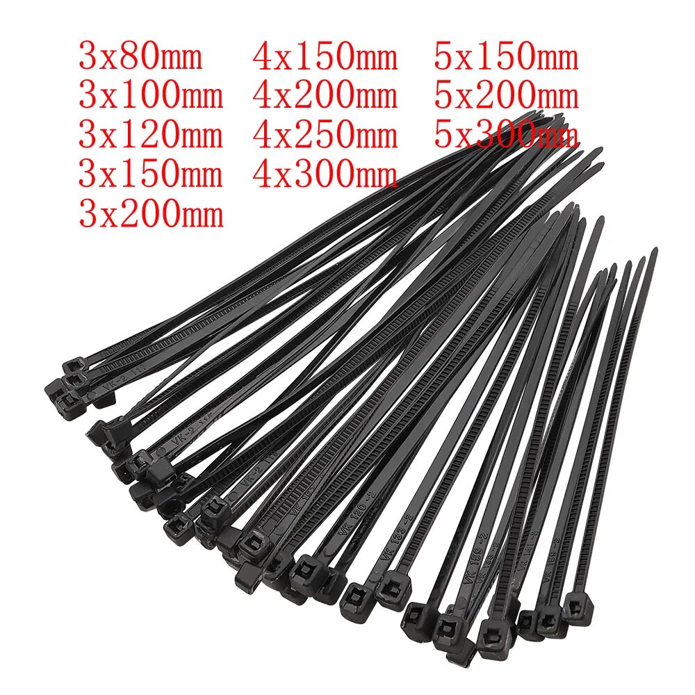 100Pcs Black Cable Ties Self-locking Plastic Nylon Wire Cable Zip Tie ...