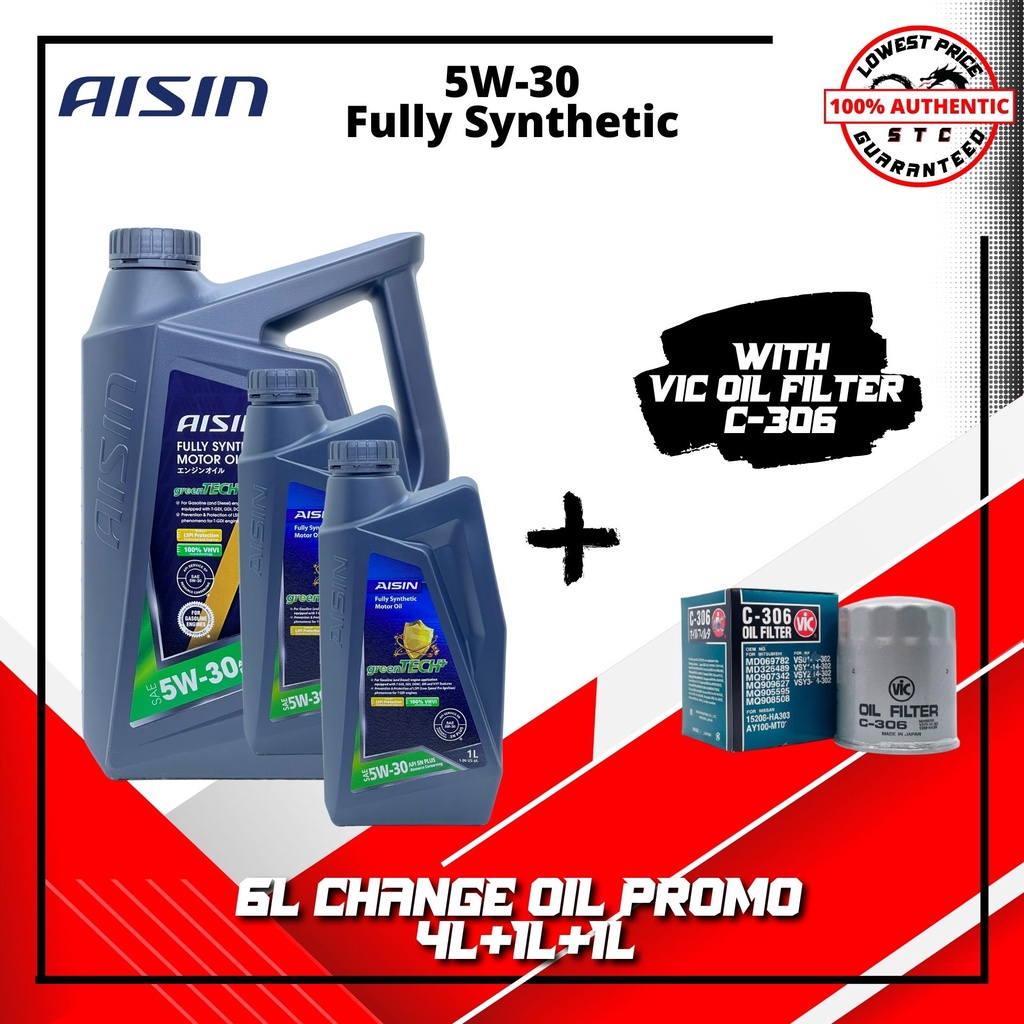 AISIN 6 Liters 5W-30 with C-306 Vic Oil Filter Fully Synthetic Bundle ...