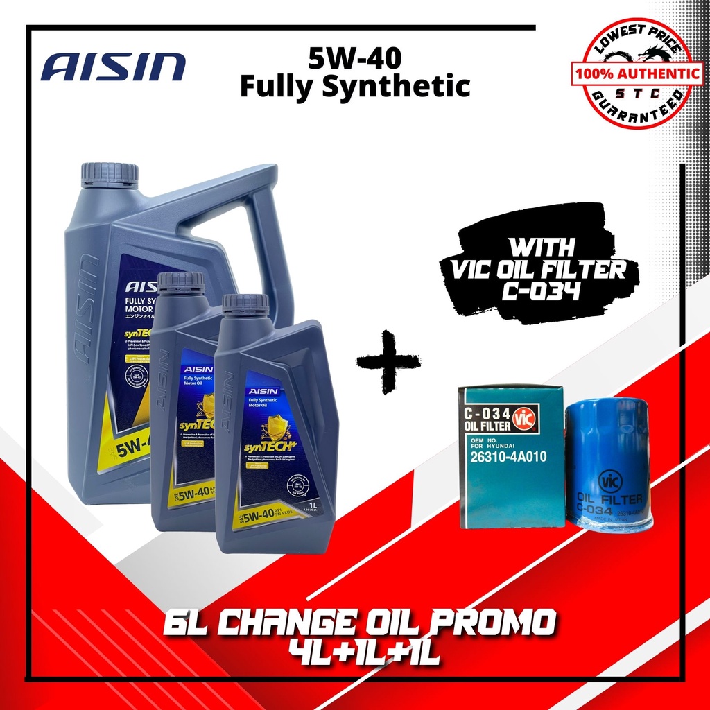 AISIN 6 Liters 5W-40 with C-034 Vic Oil Filter Fully Synthetic Bundle ...