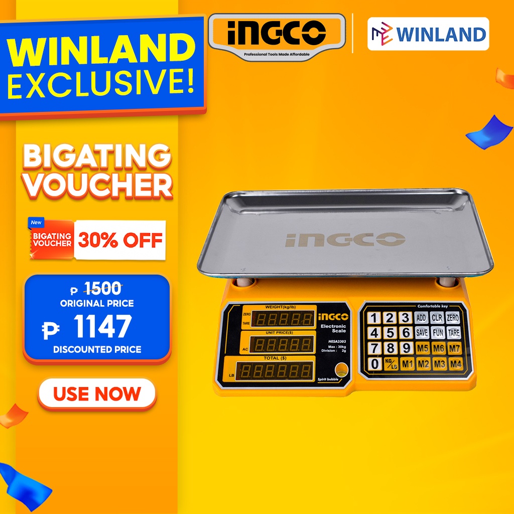 [6077]INGCO RECHARGEABLE Digital Weighing Kitchen Timbangan Food Fruit Scale Price 30KG ING-PT ...