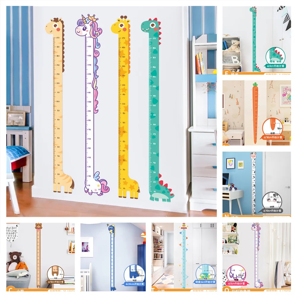 Cartoon Animals Height Measure Wall Sticker For Kids Baby Rooms Growth ...