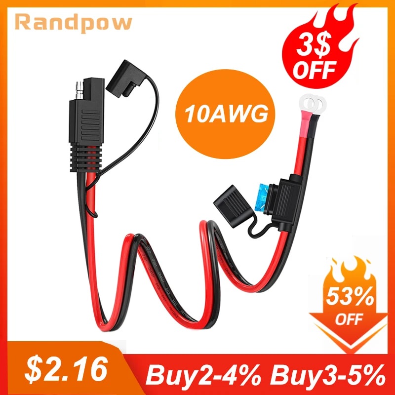 Randpow 10AWG SAE 2 Pin Quick Release Connector with 15A Fuse to O-ring ...