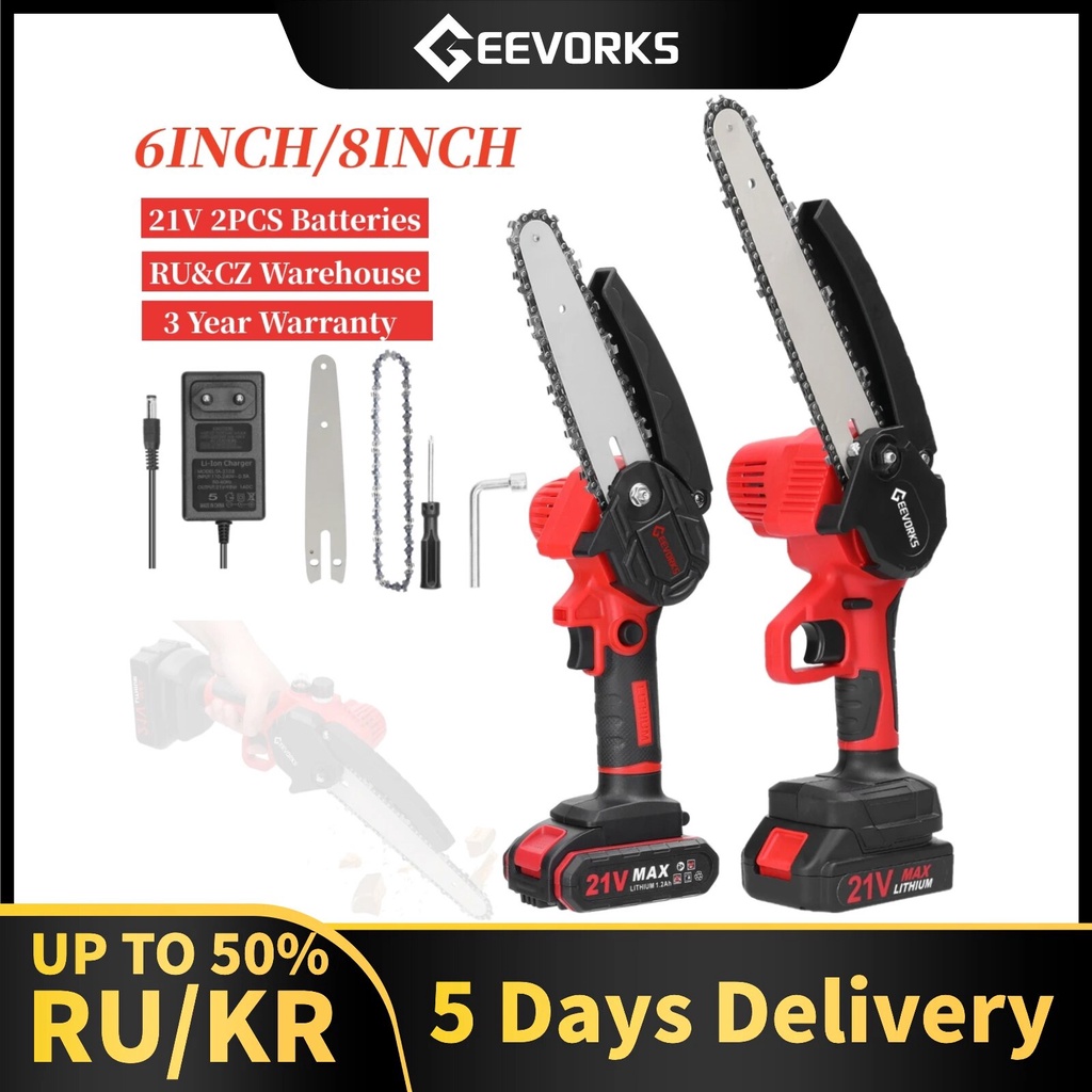 Geevorks 6inch/8inch Electric Mini Chain Saws Pruning ChainSaw Cordless ...