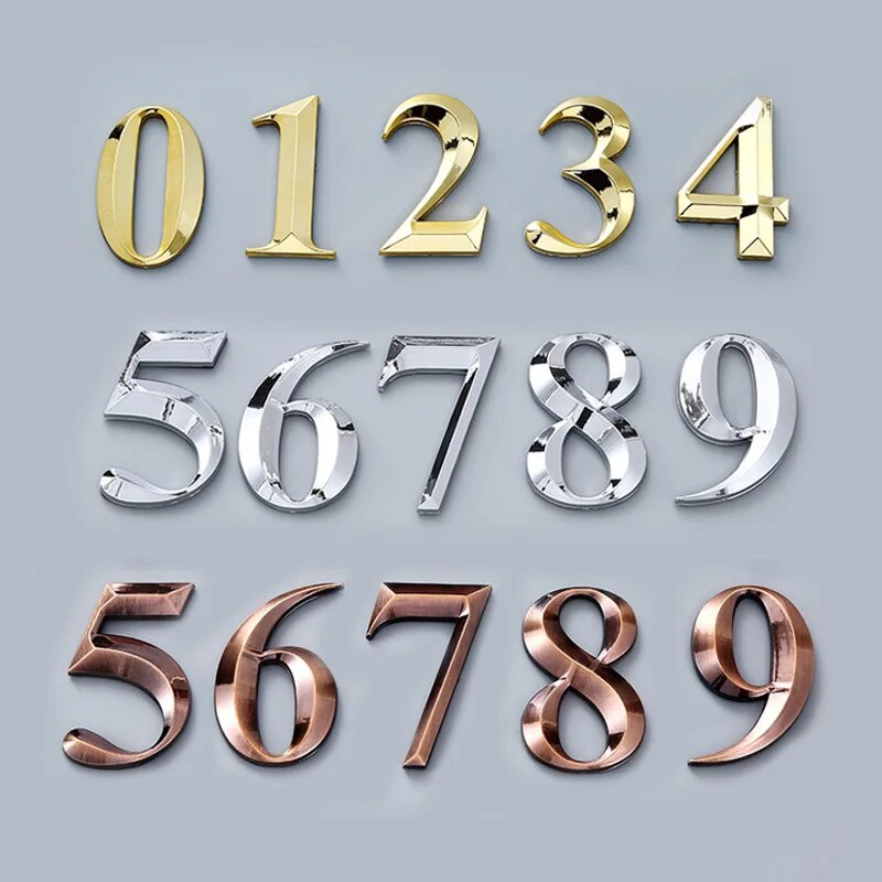 3D Digital Stickers Height 7Cm Door Plate 0123456789 Bronze Color Abs ...