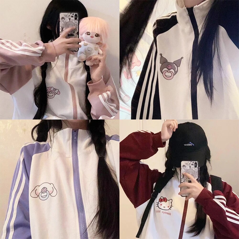 23X Sanrios Hello Kitty Kuromi Melody Cinnamoroll Coat Women Striped ...