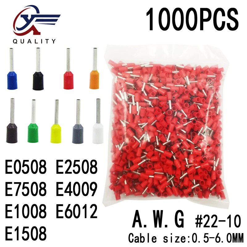 1000pcs/Pack E0508 E1008 E1508 E2508 E4009 Insulated Ferrules Terminal ...
