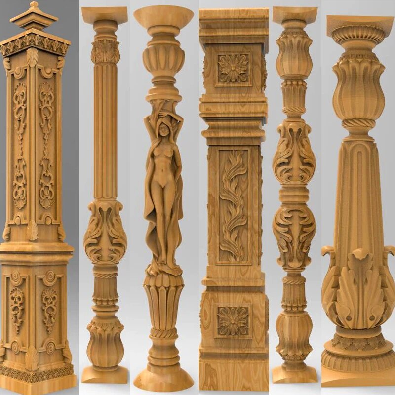 6pcs 3d Stl Model Balusters And Columns For Cnc Router Engraver Carving