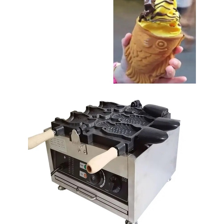 Commercial 3 pcs Electric open mouth ice cream taiyaki machine fish ...