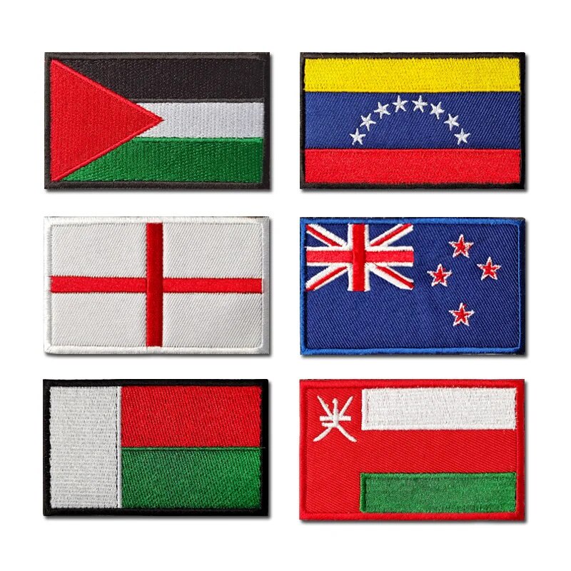 Country Flag Embroidered Hook Loop Patch Palestine New Zealand England Madagascar Tactical ...