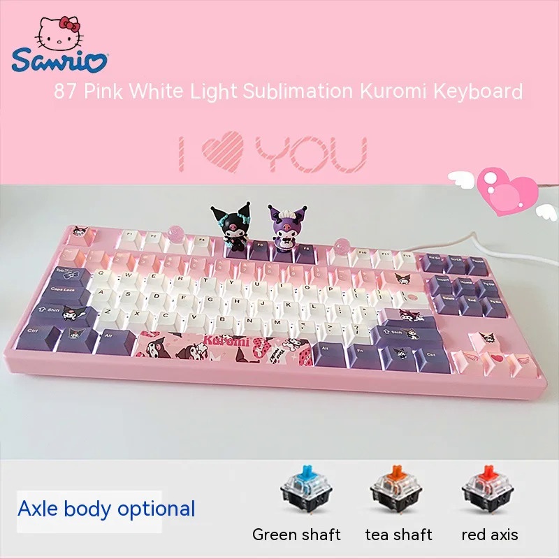 New MZKM Sanrio Kawaii Kuromi Mechanical Keyboard 87 Pink 104 Punk ...