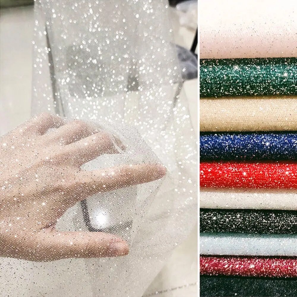 Shiny Glitter Sequin Soft Net Yarn Lace Sparkle Tulle Silver Mesh ...