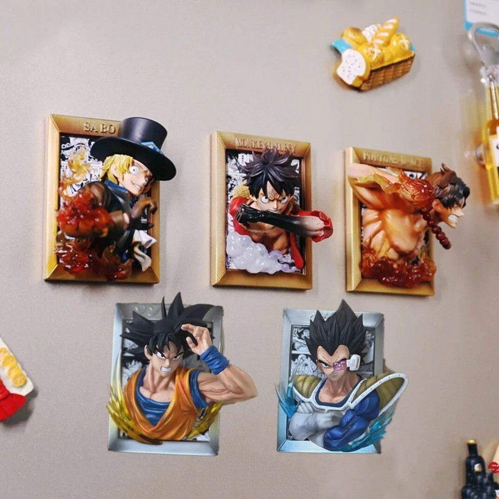 Anime Dragon Ball Fridge Magnets Figure Goku Vegeta One Piece Ace Luffy ...