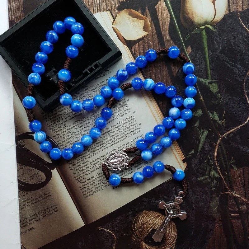 Cottvott Catholic Hand Braided Rope Chain Rosary Beads Necklace Virgin ...