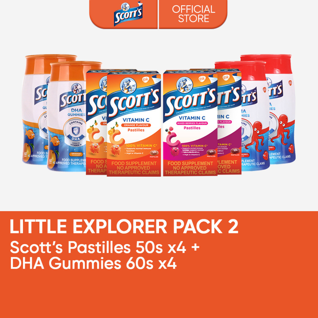 Scott's Vitamin C Pastilles 50s (Pack of 4) and DHA Gummies 60s (Pack ...