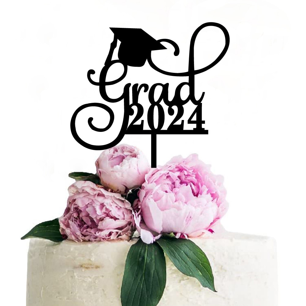 ۞Congrats 2022 2023 2024 Grad Cake Topper Black Mirror Gold Class Of ...