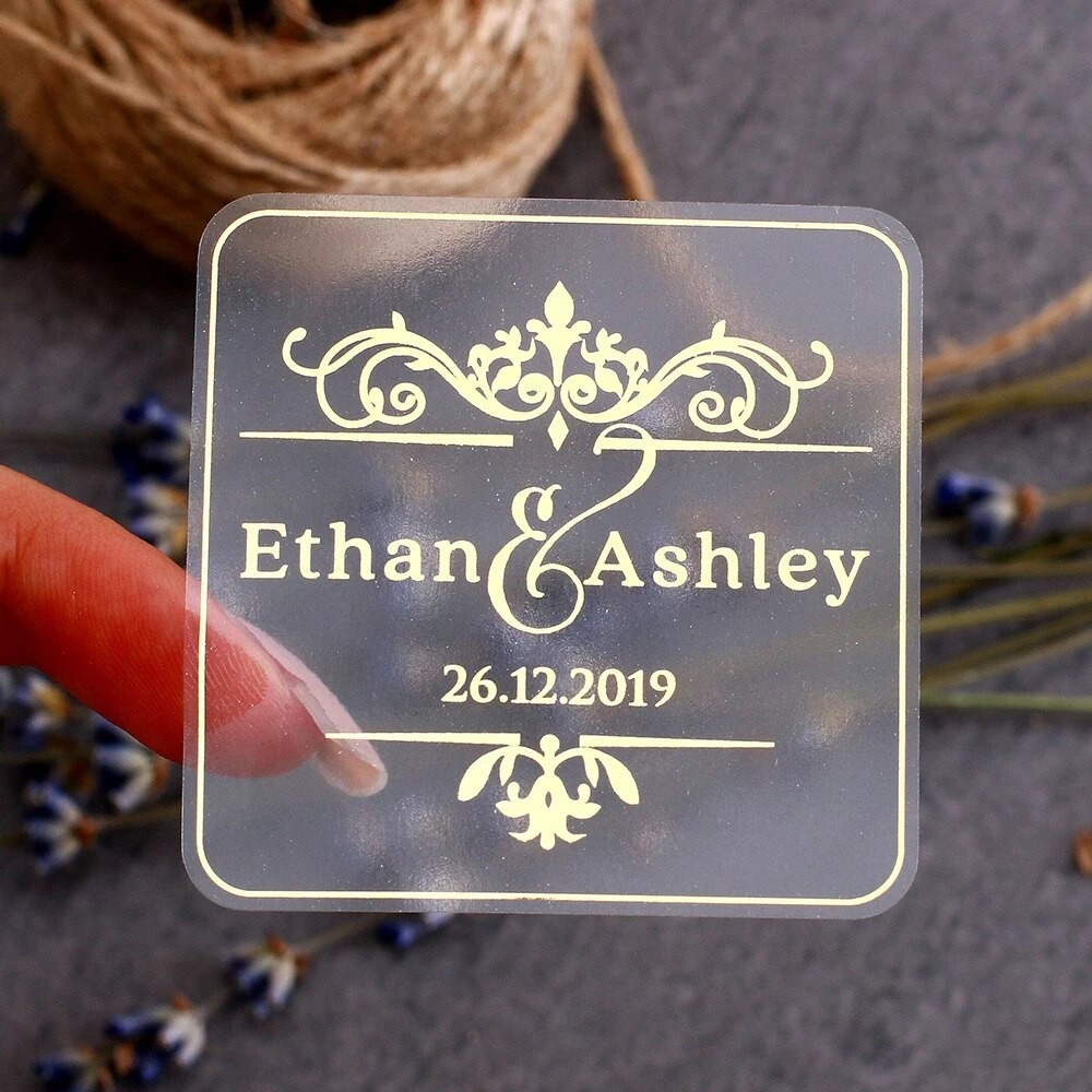 Personalized Clear Transparent Gold Foil Logo Wedding Birthday Party ...