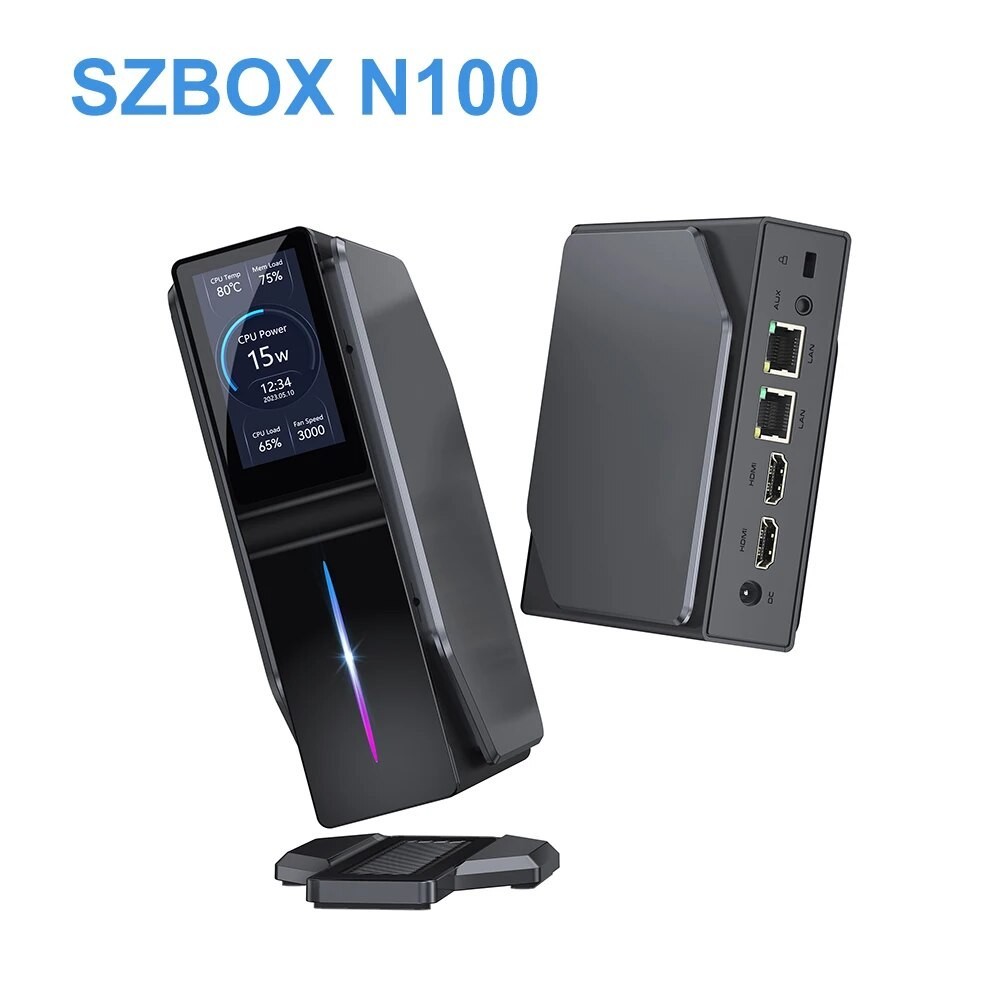 SZBOX S1 N100 Windows 11 Mini PC 1.9" TFT LCD DDR4 WiFi 5 BT4.2 Dual LAN Support M.2 SATA/NVME ...