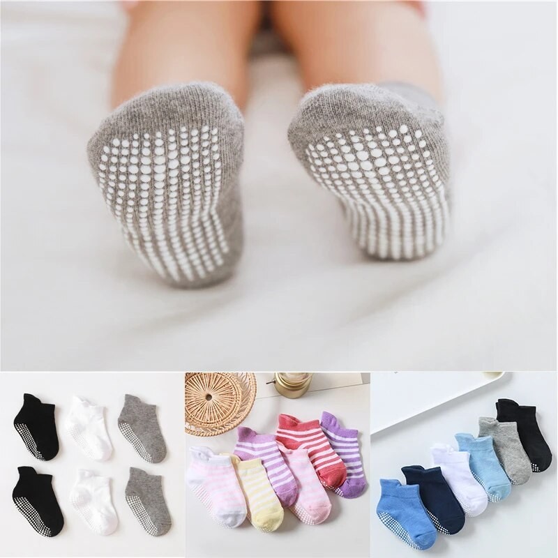6 Pairs/lot 0 to 5 Years Anti-slip Non Skid Ankle Socks With Grips For ...