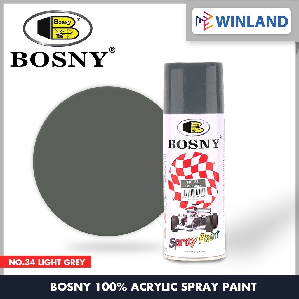 Bosny by Winland 100% Acrylic Spray Paint Light Grey No.34 Spraypaint ...
