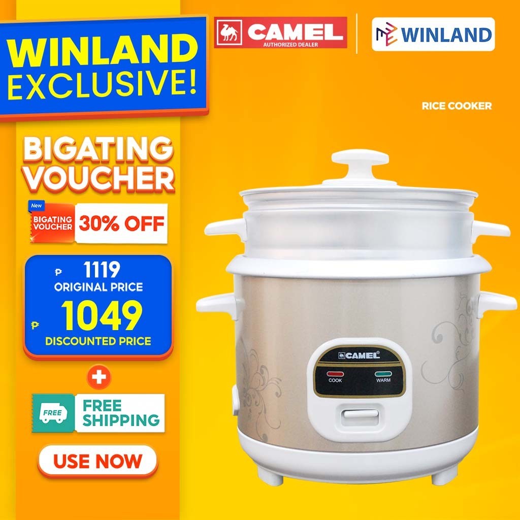 Camel by Winland CRC-1001S 1.0L 5 Cups 400W Glass Lid w/ Steamer Rice ...