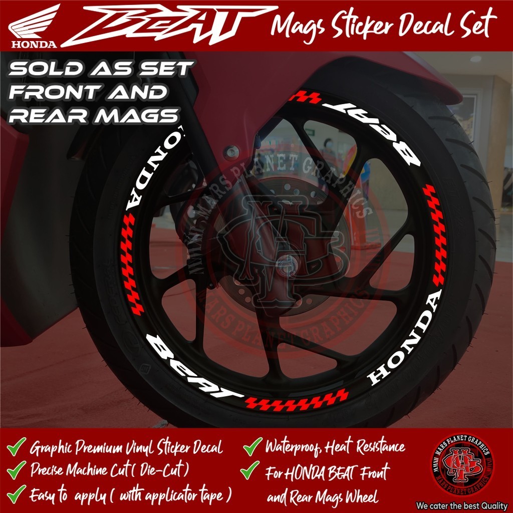 1 SET HONDA BEAT MAGS STICKER for 14 inches front and rear mags ...