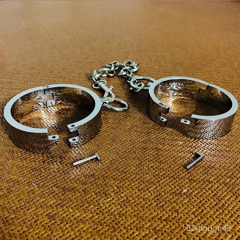 Stainless Steel Handcuffs Ankle Cuff Neck Collar With Chain Sex Bondage bdsm Stealth Lock ...
