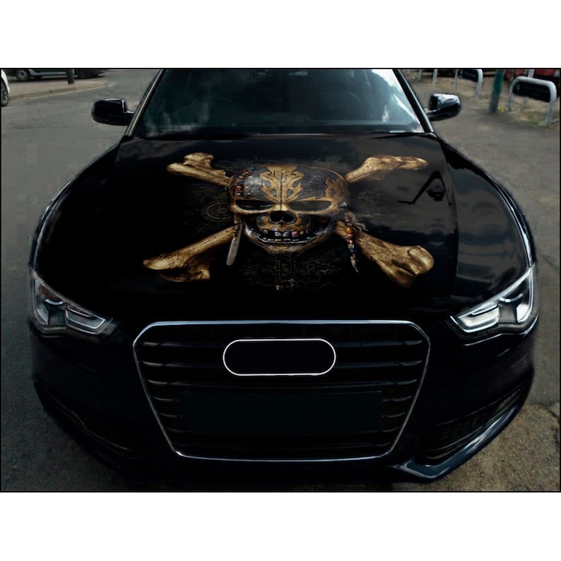 ~Skull & Bones Car Hood Wrap Full Color Vinyl Decal Pirate Sticker ⚔T ...