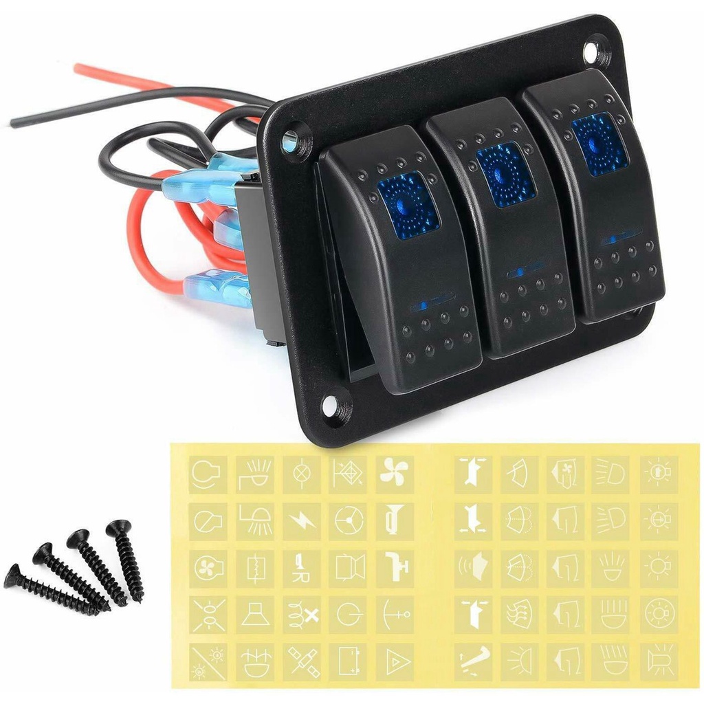 ⚜3 Gang Aluminum Panel Toggle Dash 5 Pin ON/Off Pre-Wired Rocker Switch ...