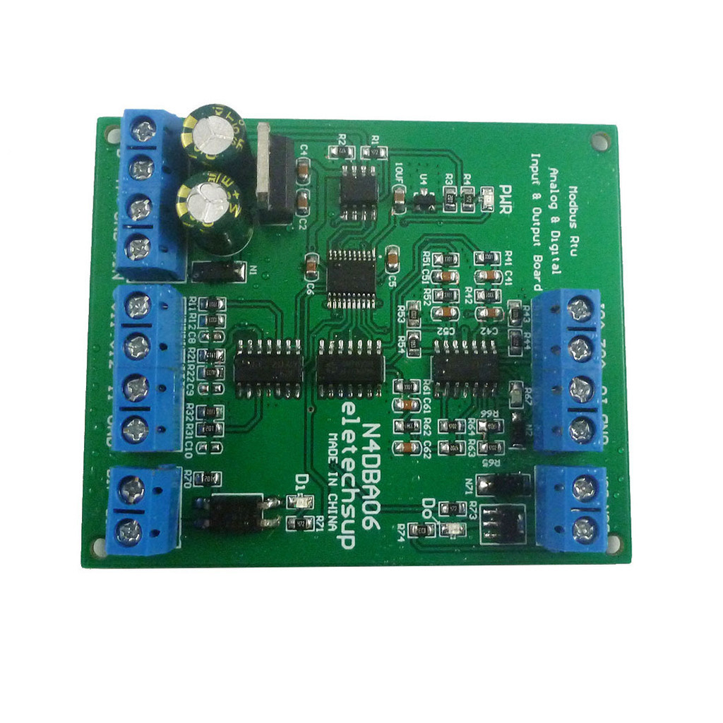 ☼N4DBA06 DC12V 8 Channel Analog Digital IO Module RS485 Modbus Rtu Protocol ADC DAC Analog ...