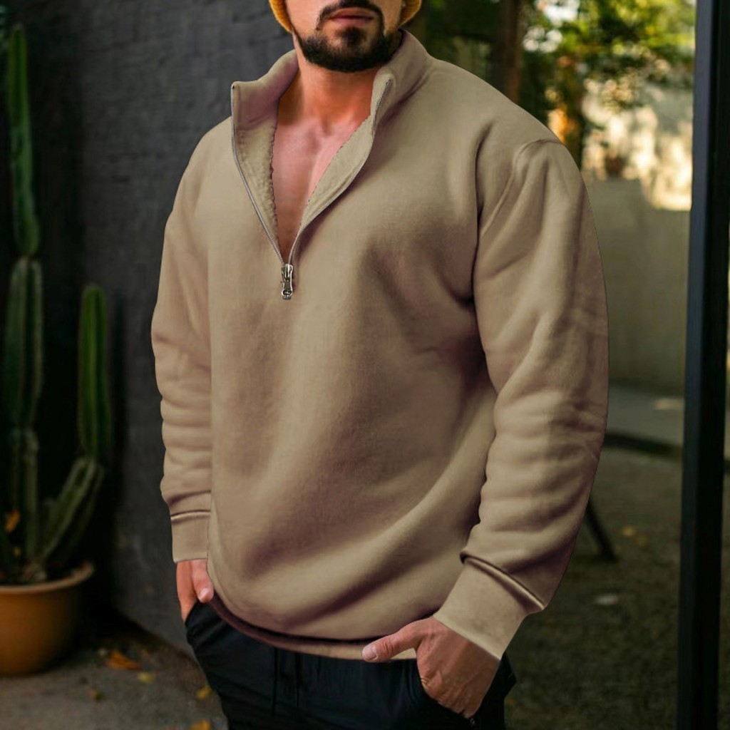 Zipper V Neck Mens Long Sleeve Hoodies Casual Streetwear Basic Solid ...