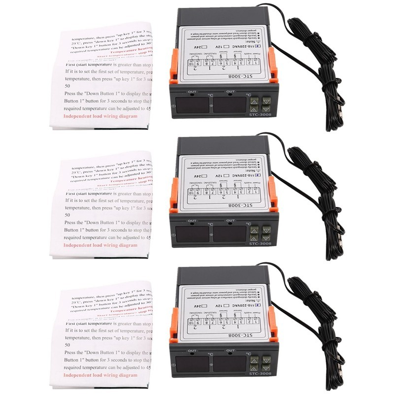3x Stc 3008 110 220v Dual Digital Thermostat Temperature Controller For Incubator Thermostat
